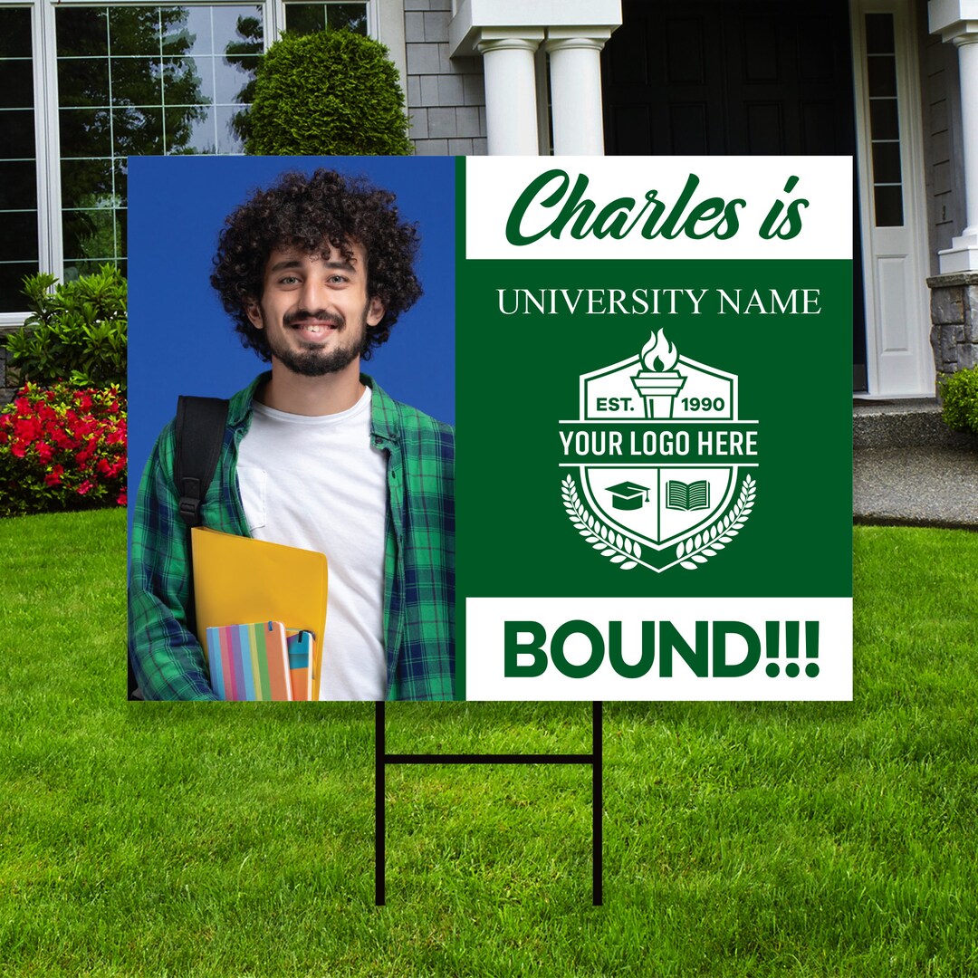 Personalized College Bound Yard Sign With Photo, College Logo Sign ...