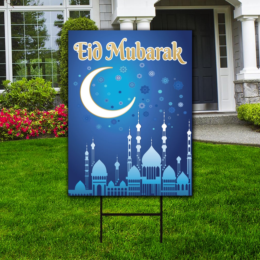 Eid Mubarak Yard Sign, Coroplast Moon Lanterns Decor, Religious Muslim ...