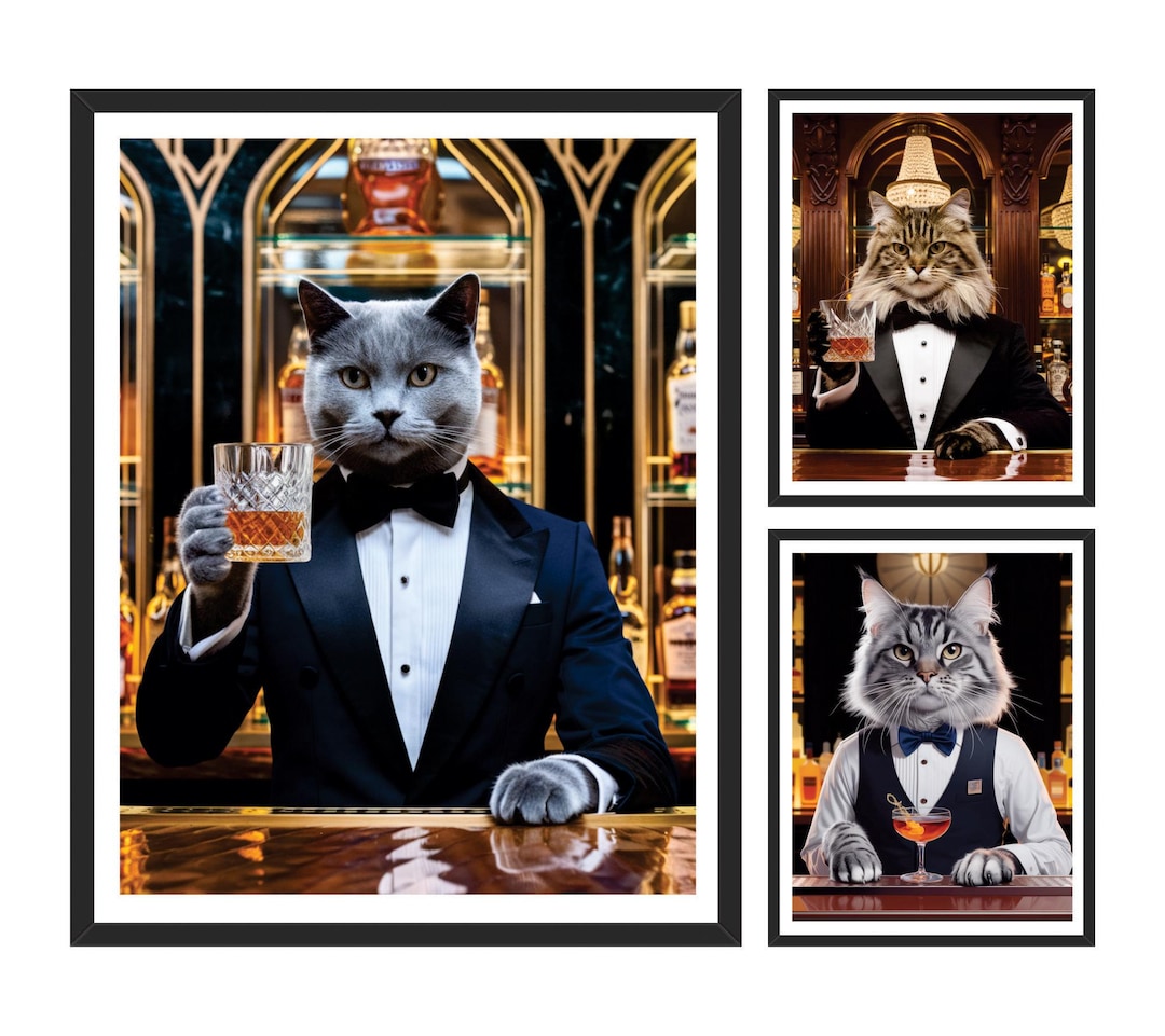 Personalized Pet Portrait Painting, Bartender Cat Artwork From Photo ...
