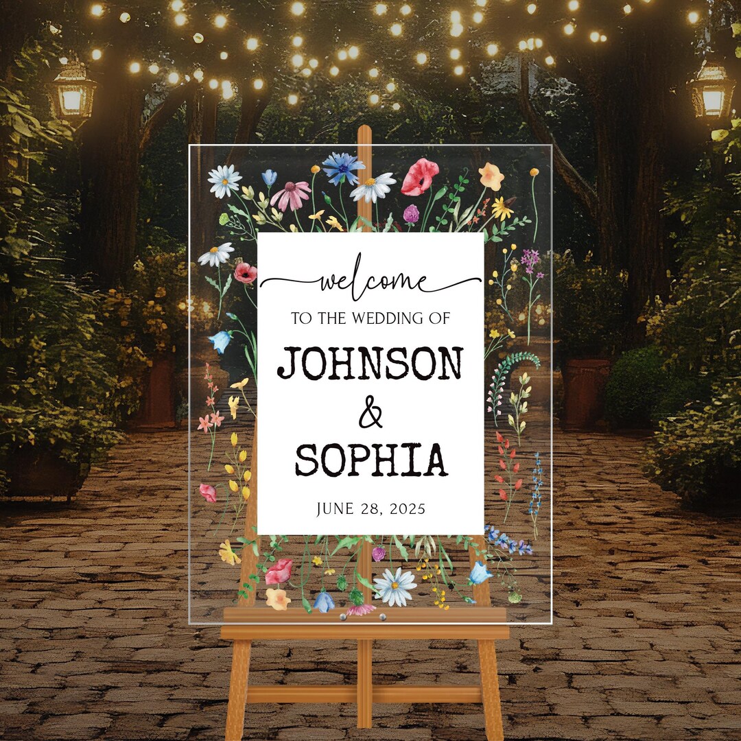 Wildflower Wedding Acrylic Sign, Custom Welcome Sign, Floral Sign for ...