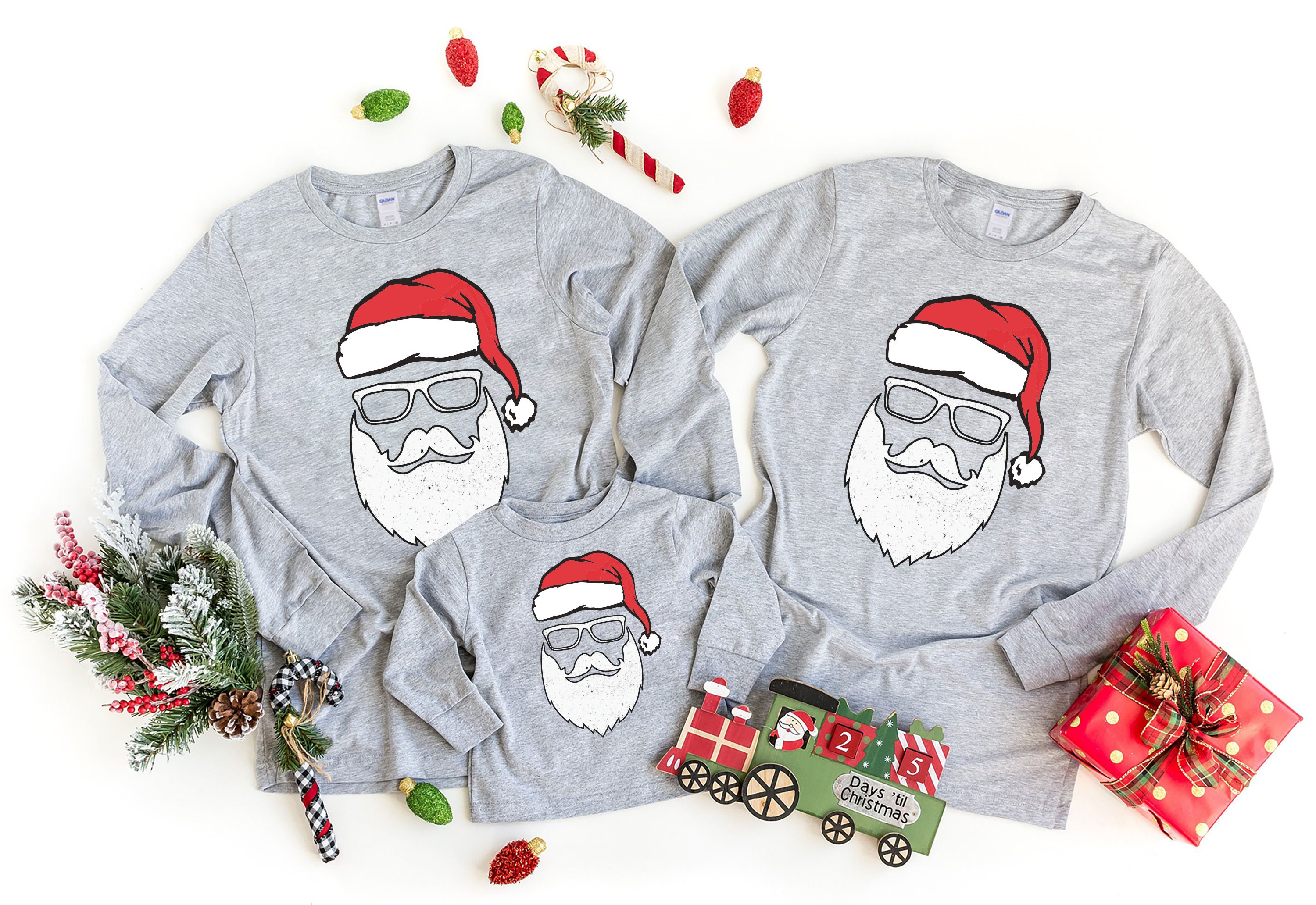 Christmas Santa Long Sleeve T-shirt, Santa Family Unisex Long Sleeve ...