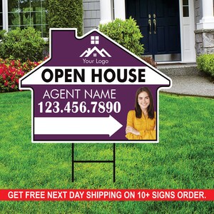 10 Pack Custom Open House Arrow Yard Sign 18" X 24", 2 Sided Add Your ...