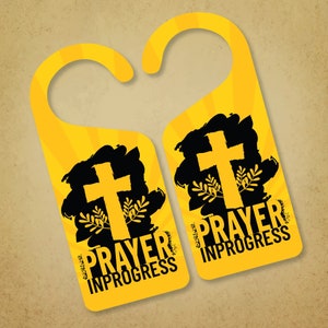 Prayer in Progress Religious Cross Door Hanger, Doorknob Sign, PVC Door ...