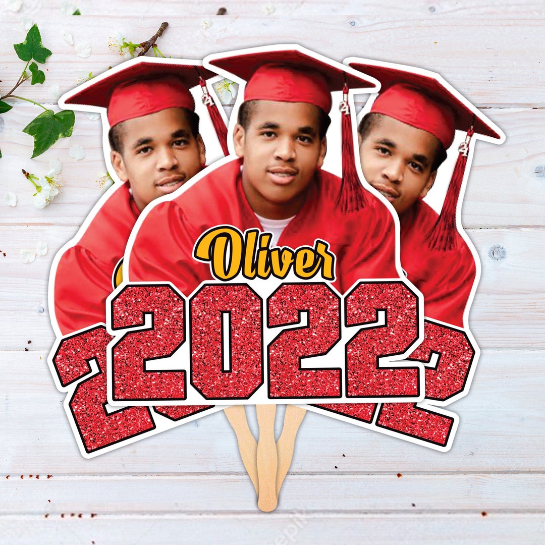 Custom Face Fans With Wooden Handle Graduation Head Grad - Etsy
