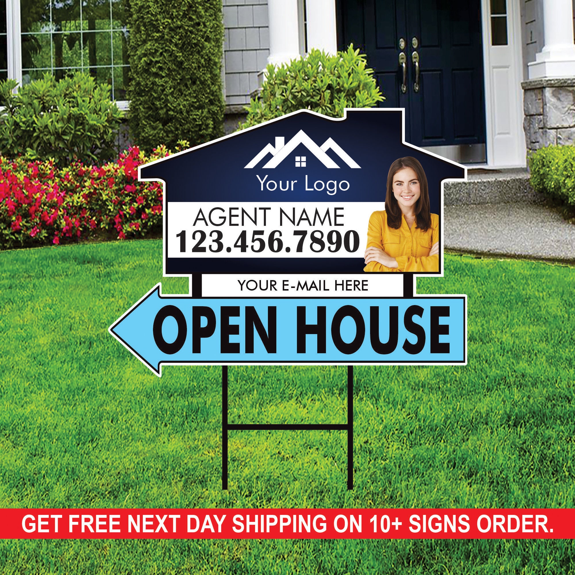 10 Pack Custom Open House Arrow Yard Sign 18" X 24", 2 Sided Add Your ...