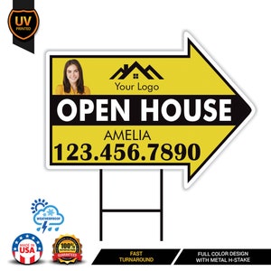 Custom Open House Arrow Yard Sign 18 X 24, 2 Sided Add Your Text, Logo ...