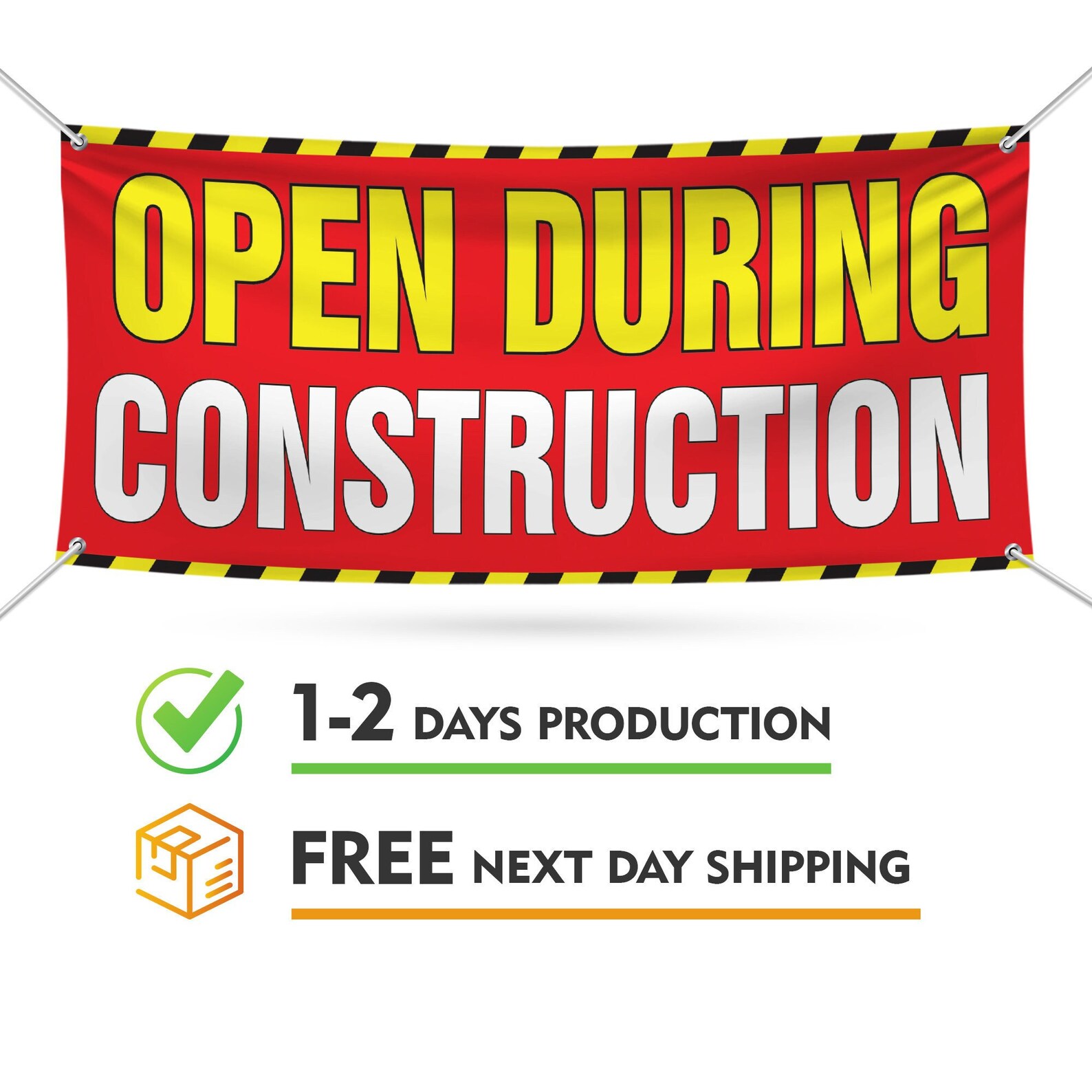 Open During Construction Banner Sign - 13 Oz Heavy Duty Waterproof Open ...