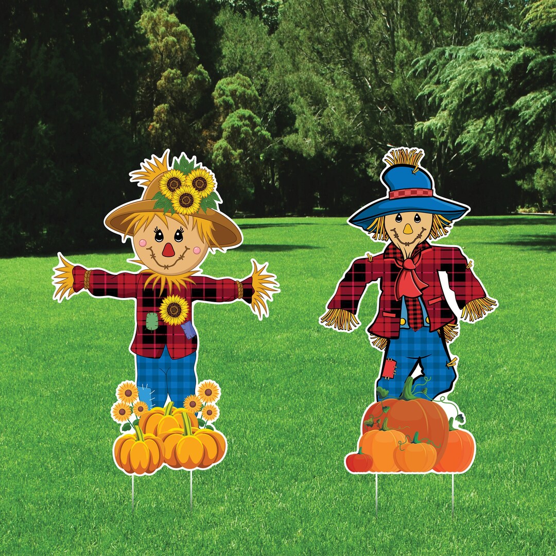 Fall Decorations Thanksgiving Yard Sign Cutouts, Scarecrow Pumpkin ...