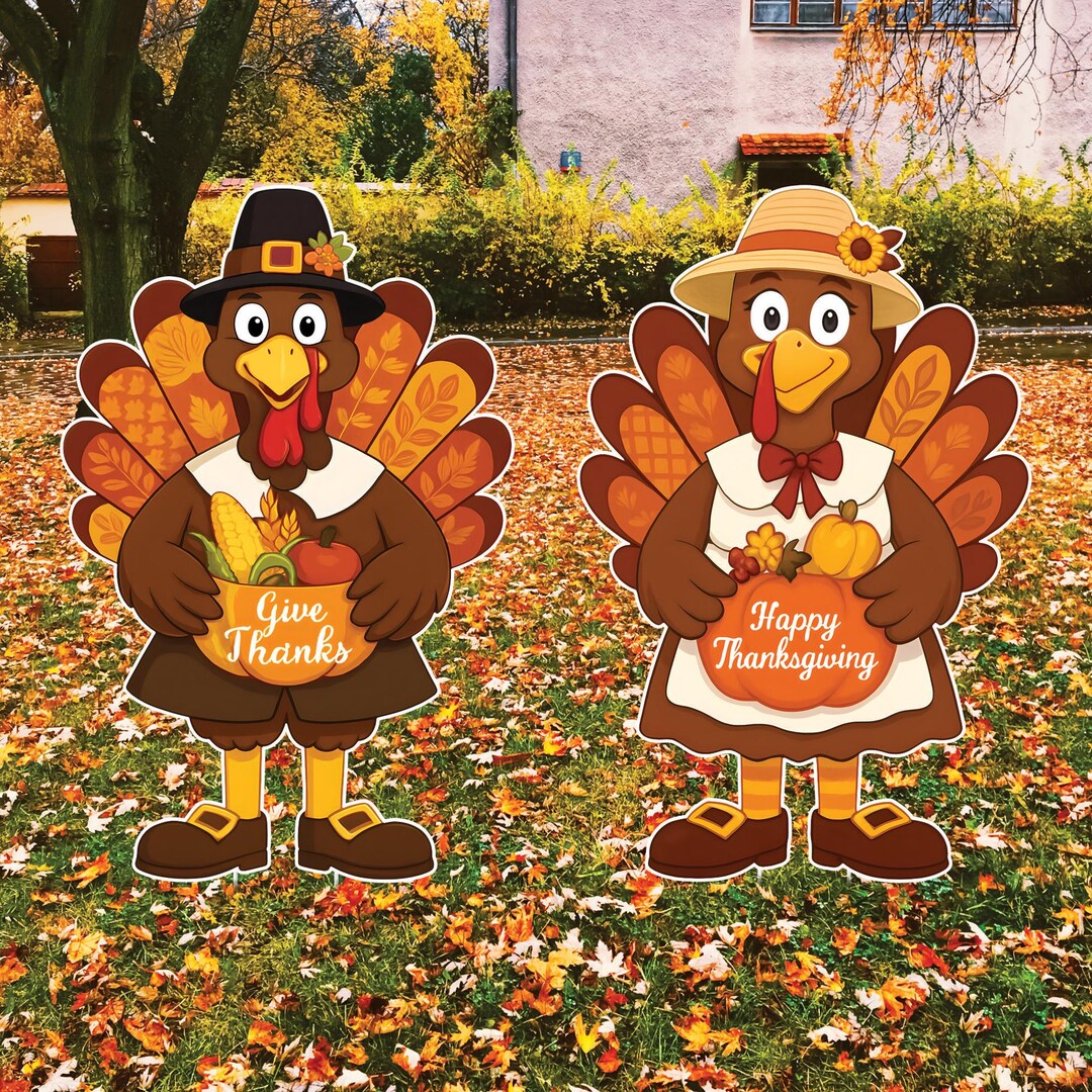 Thanksgiving Turkey Yard Signs With Metal Stakes, Pumpkin Harvest Lawn ...