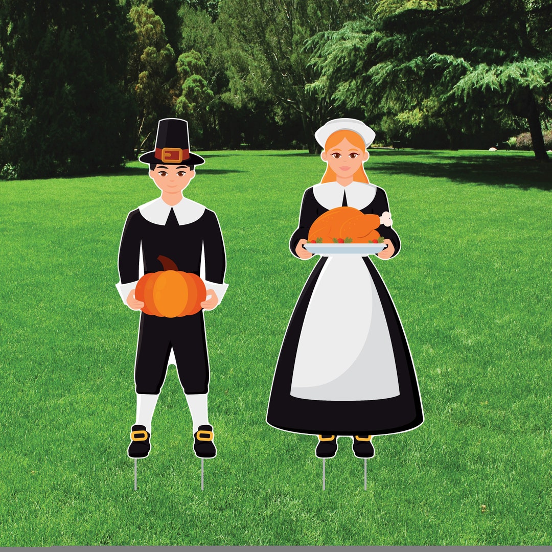 Happy Thanksgiving Pilgrims Characters Yard Sign Cutouts - Etsy