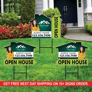 10 Pack Custom Open House Arrow Yard Sign 18" X 24", 2 Sided Add Your ...