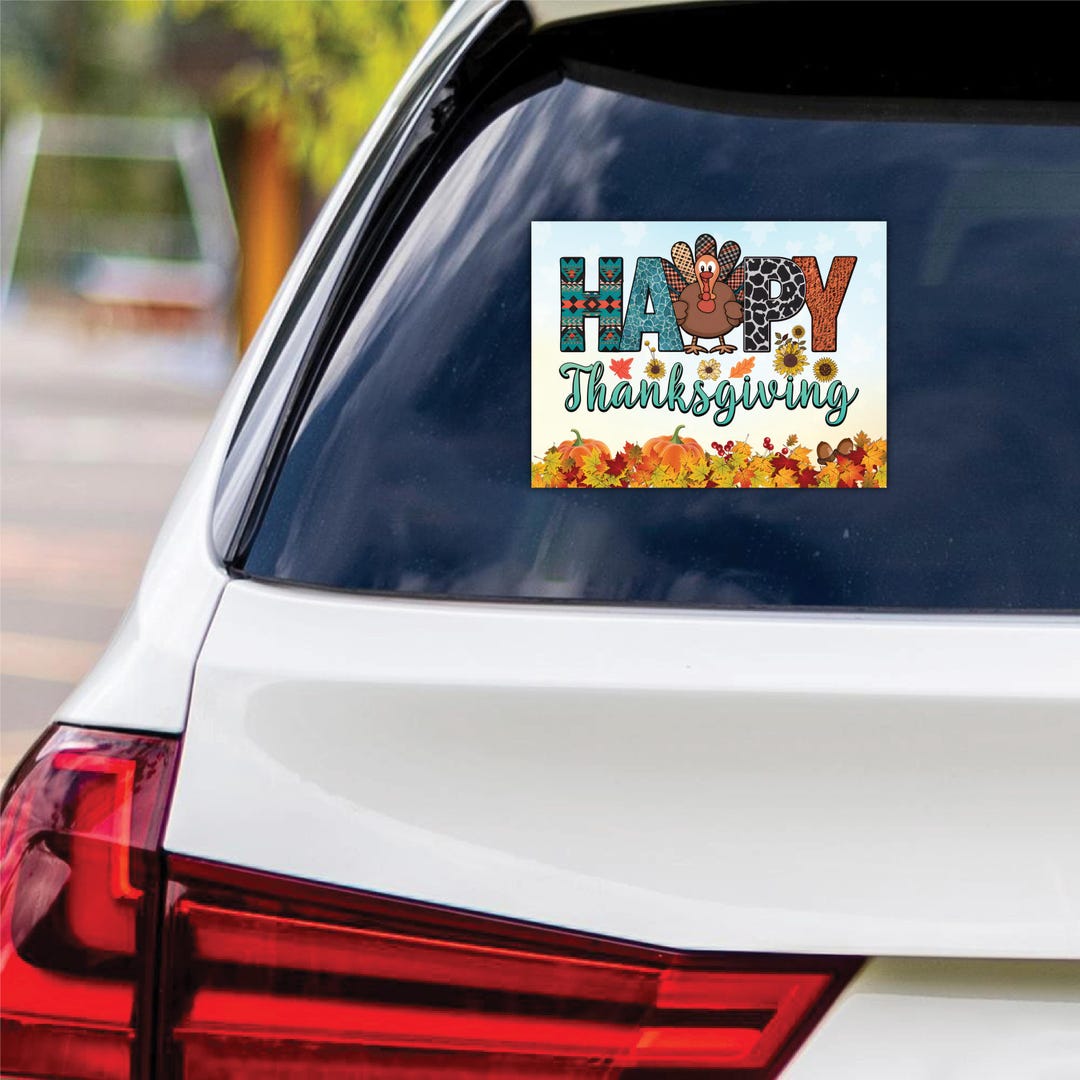 Happy Thanksgiving Turkey Vinyl Decal, Pumpkin Season Sticker, Thankful ...