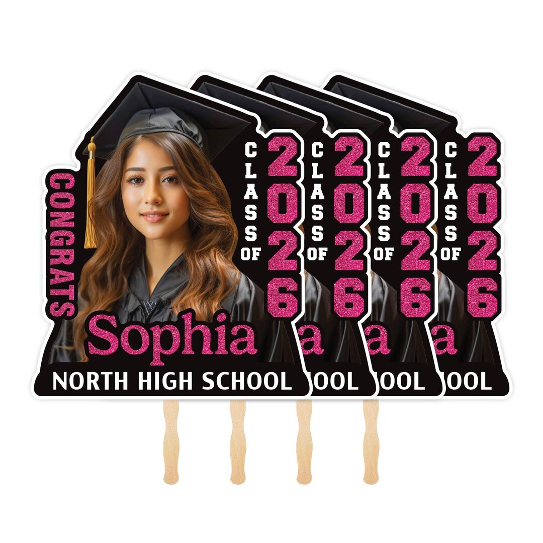 Custom Face Fans With Wooden Handle, Graduation Head, Grad Face Fans ...