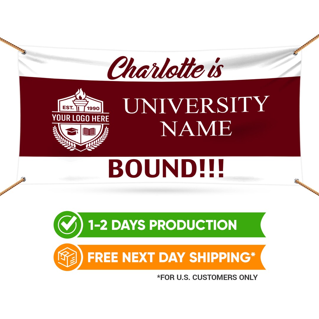 Personalized College Bound Banner Sign - 13 Oz College Logo Sign ...