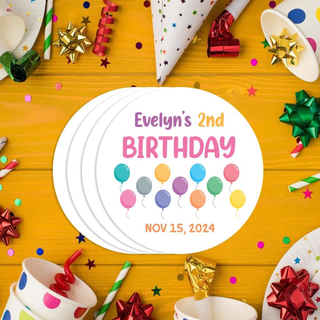Personalized Birthday Party Favor Stickers, Custom Name Happy Birthday ...