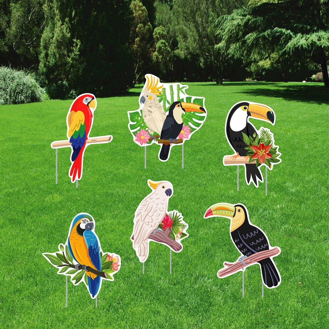 Tropical Birds Yard Sign Cutouts, Parrot Rio Luau Party Decorations ...
