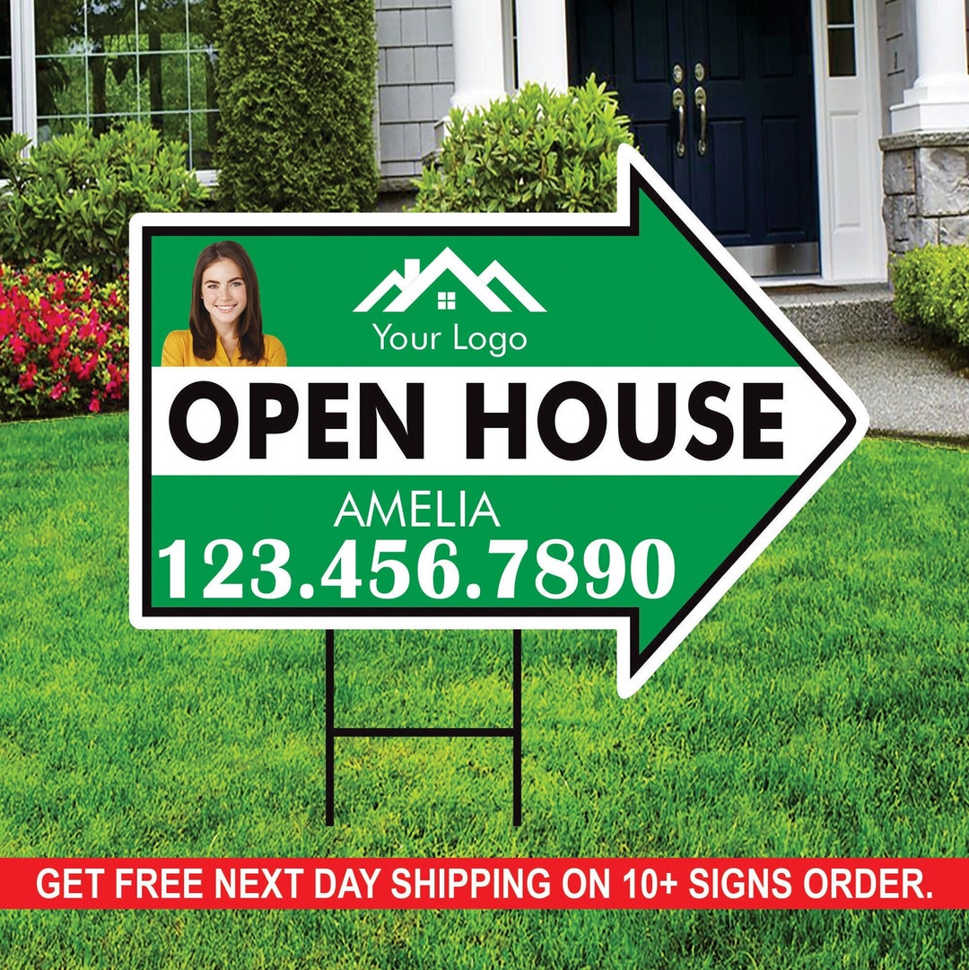 Custom Open House Arrow Yard Sign 18" X 24", 2 Sided Add Your Text ...