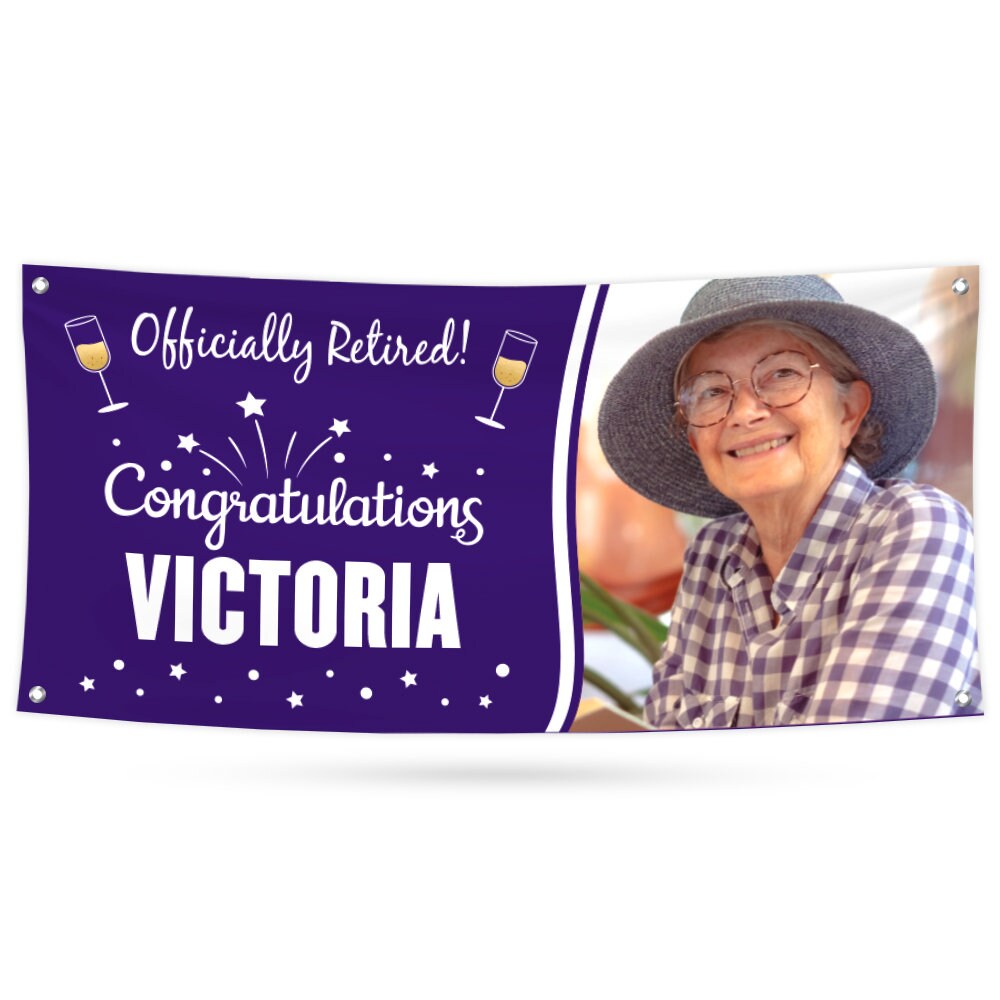 Retirement Personalized Banner Sign With Photo 13 Oz - Etsy