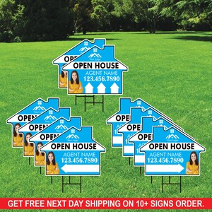 10 Pack Custom Open House Arrow Yard Sign 18" X 24", 2 Sided Add Your ...