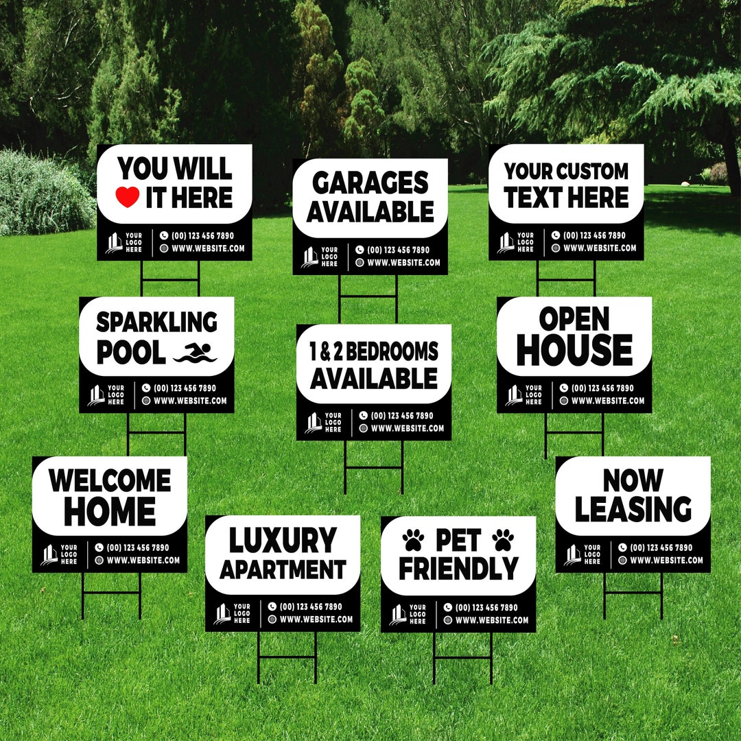 Custom Apartment Leasing Yard Signs - 10 Pack, 24"x18", Double-sided ...