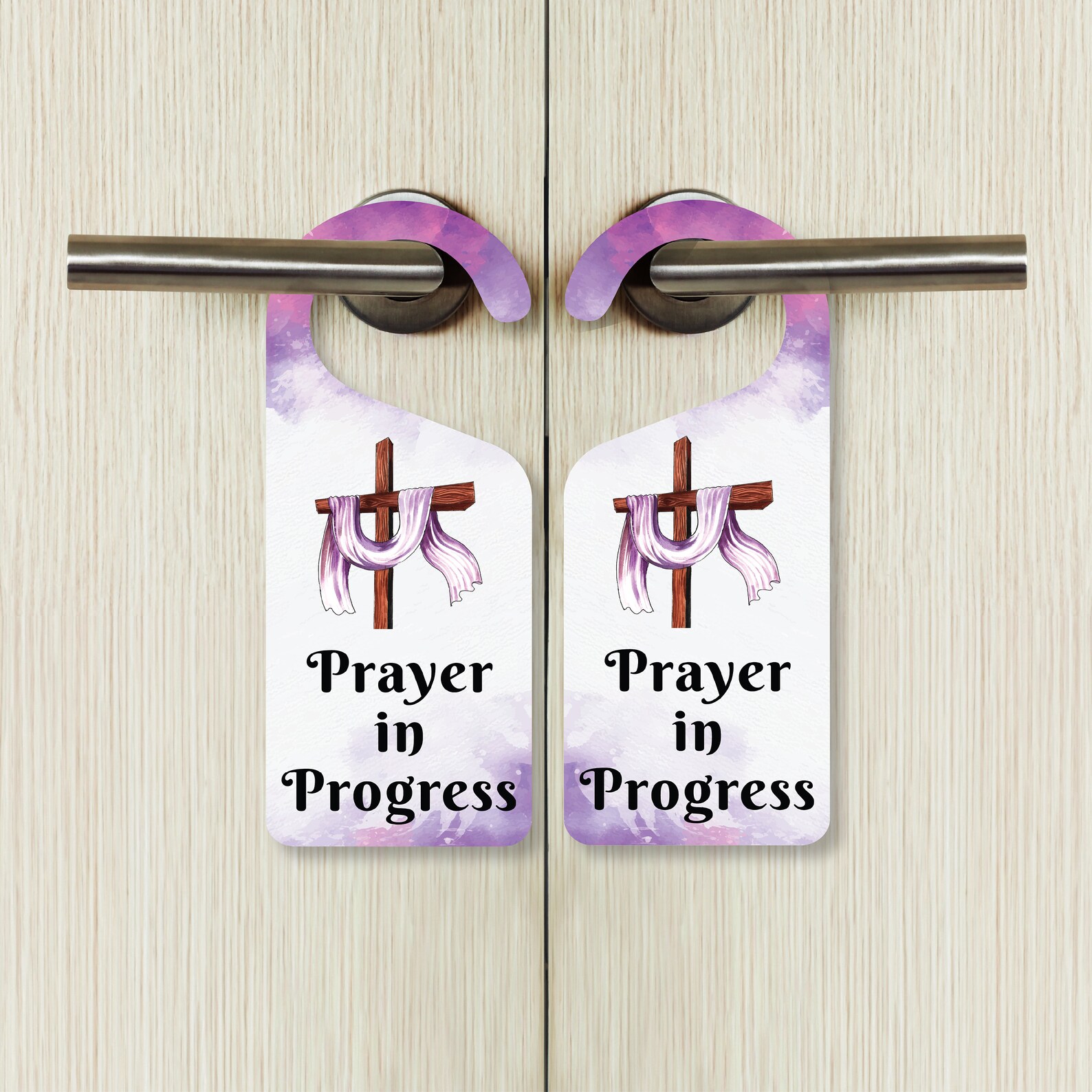 Prayer in Progress Religious Cross Door Hanger, Doorknob Sign, PVC Door ...
