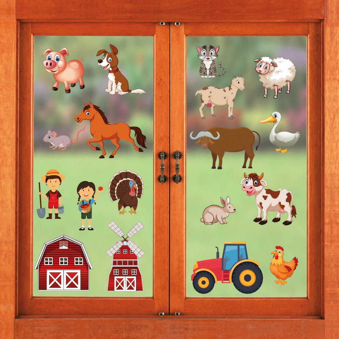 18pcs Farm Animals Decorations Window Cling Vinyl Stickers, Farm ...