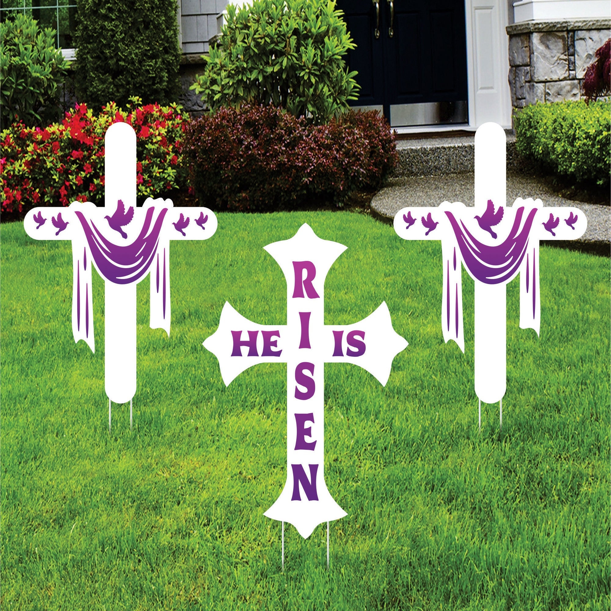 He Is Risen Cross Yard Sign