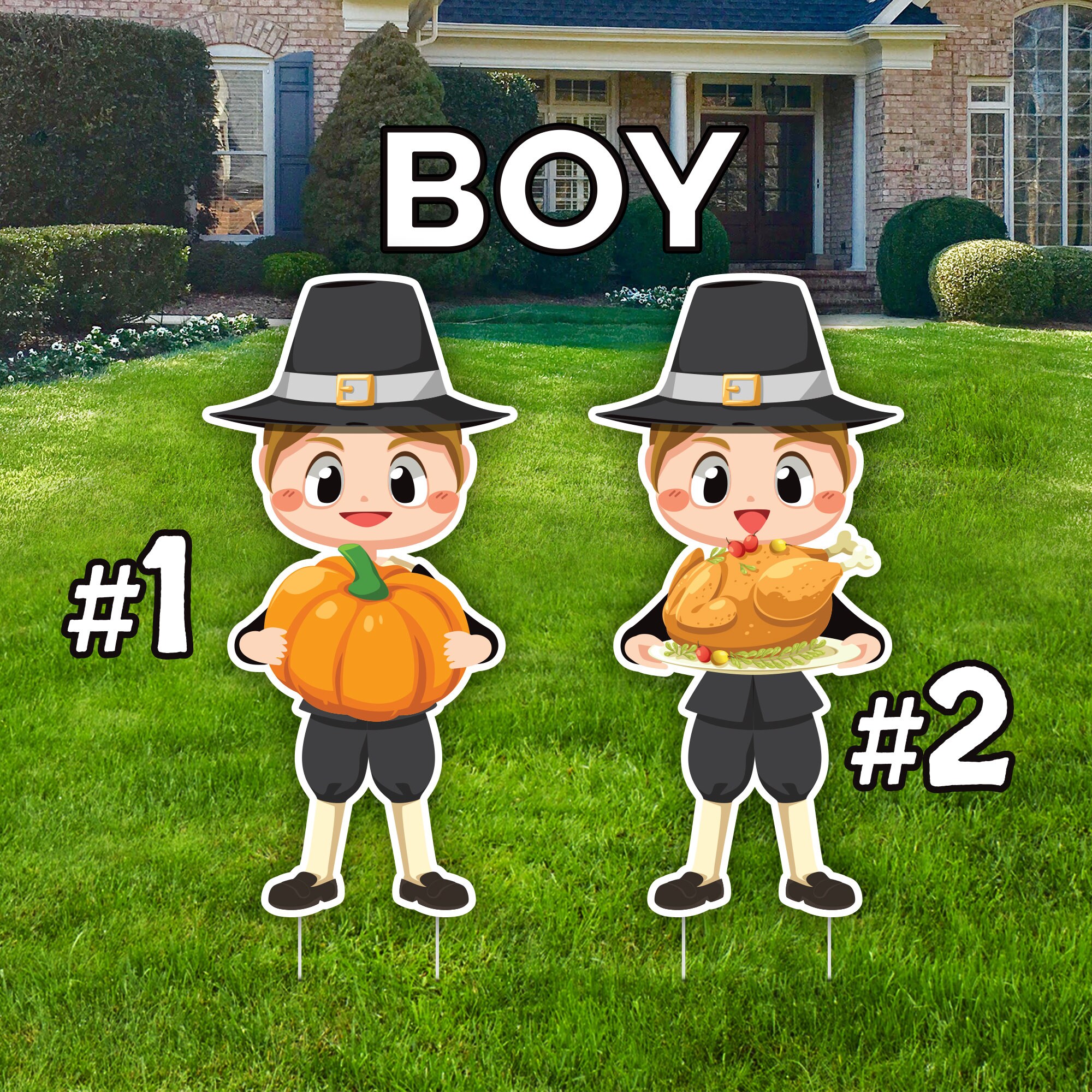 Happy Thanksgiving Pilgrims Characters Yard Sign Cutouts, Pilgrim ...