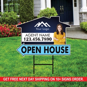 10 Pack Custom Open House Arrow Yard Sign 18" X 24", 2 Sided Add Your ...