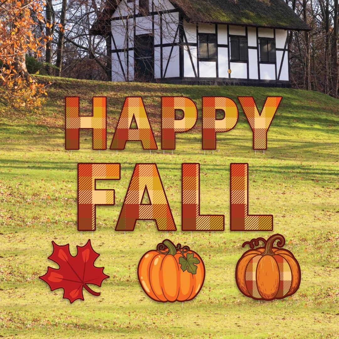 Happy Fall Yard Sign With Metal Stakes, Thanksgiving Lawn Decorations ...