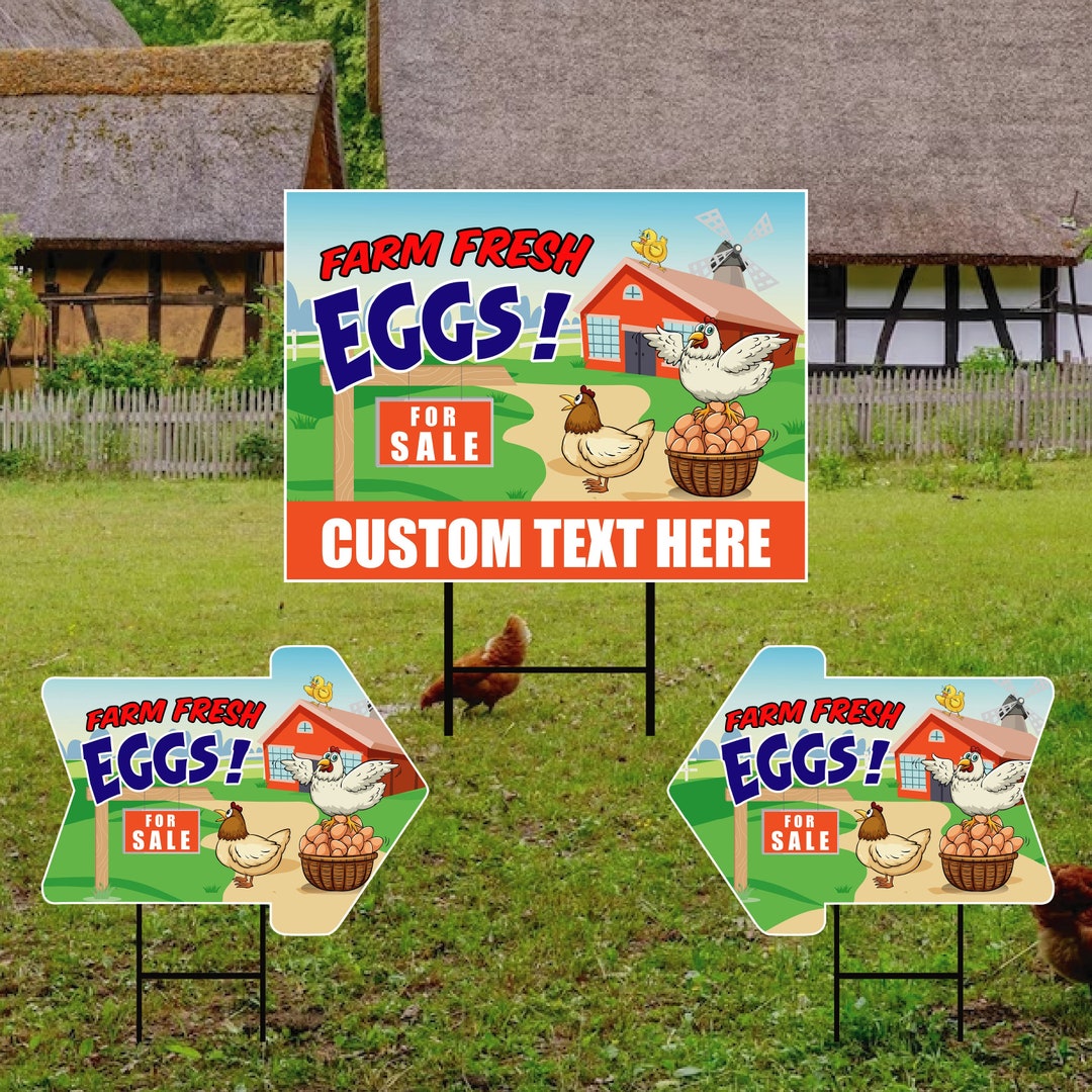 Farm Fresh Eggs Yard Sign (3 Pack) - Coroplast Double Sided Directional ...