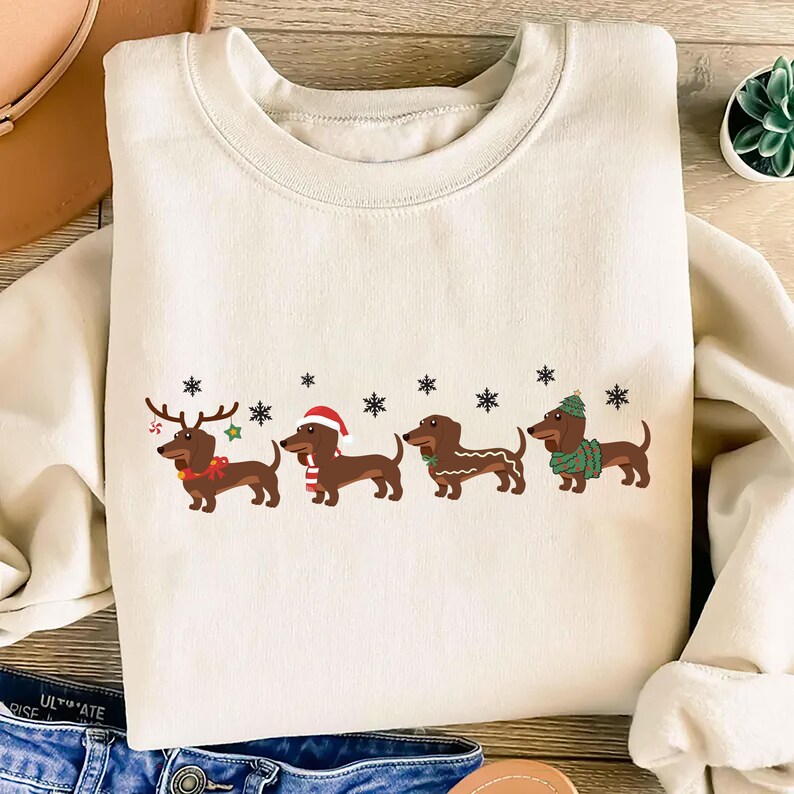 Dachshund Christmas Long Sleeve Shirt, Wiener Dog Holiday Shirt, Cute ...