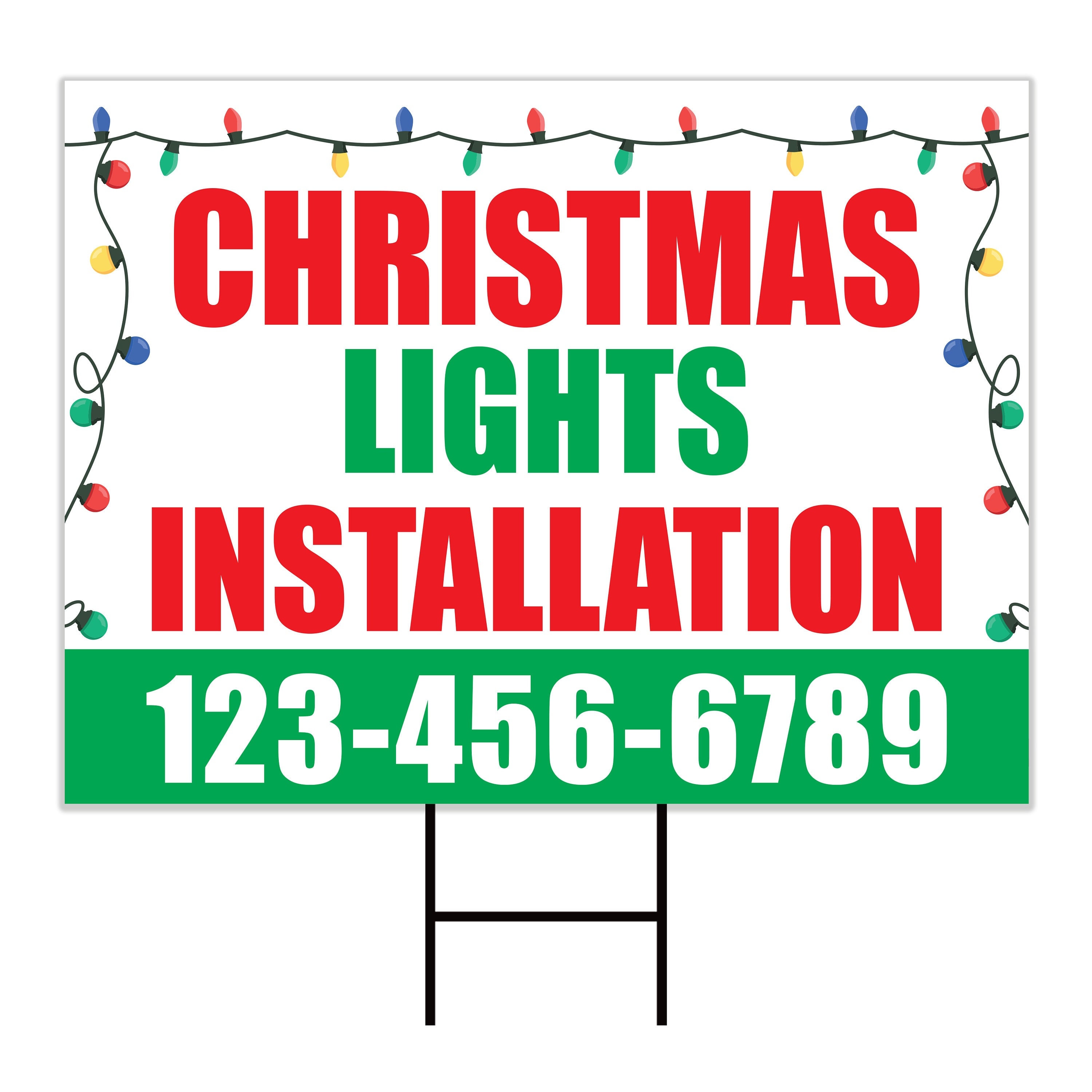 Custom Christmas Lights Installation Yard Sign, Waterproof Corrugated ...