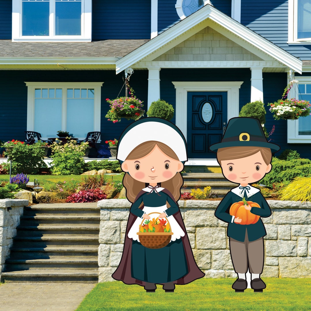 Happy Thanksgiving Pilgrims Boy Girl Yard Sign Cutouts, Aluminum ...