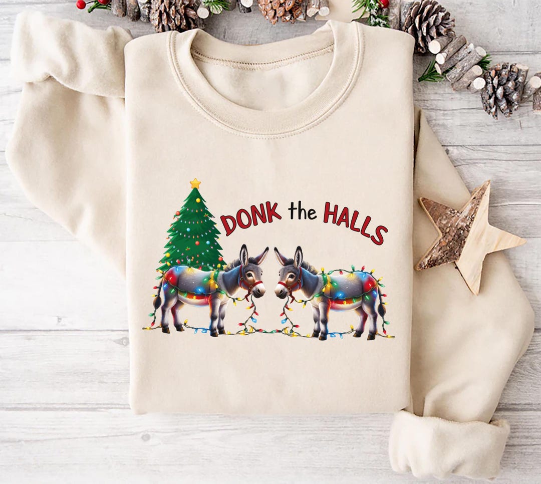 Donkeys Tangled in Christmas Lights Sweatshirt, Funny Christmas Shirt ...