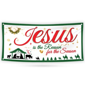Nativity Christmas Banner Sign, 13 Oz Manger Scene Religious Xmas Decor ...