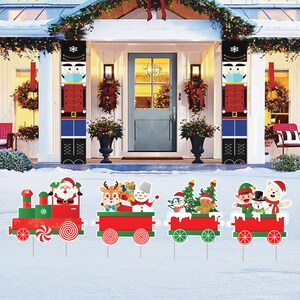 Christmas Train Yard Sign Cutouts, Xmas Tree Santa Gingerbread Snowman ...
