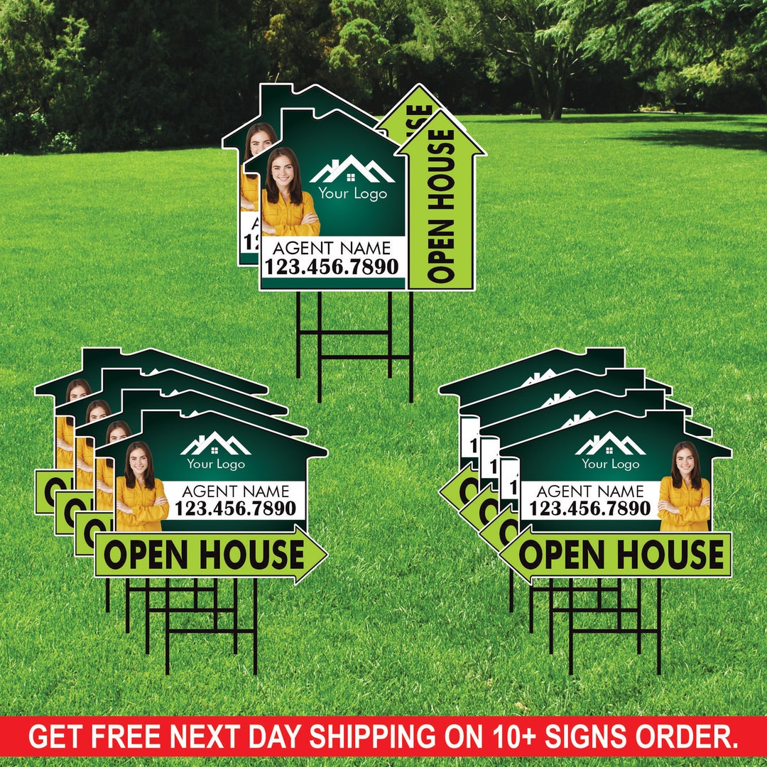 10 Pack Custom Open House Arrow Yard Sign 18" X 24", 2 Sided Add Your ...