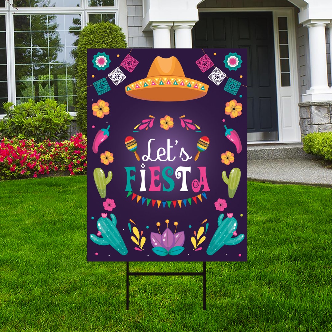 Cinco De Mayo Yard Sign, Coroplast Let's Fiesta Party Yard Decoration ...