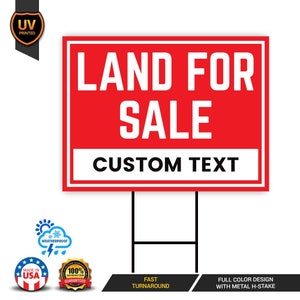 Land for Sale Yard Sign Personalized 18" X 12" - Visible Text Custom ...