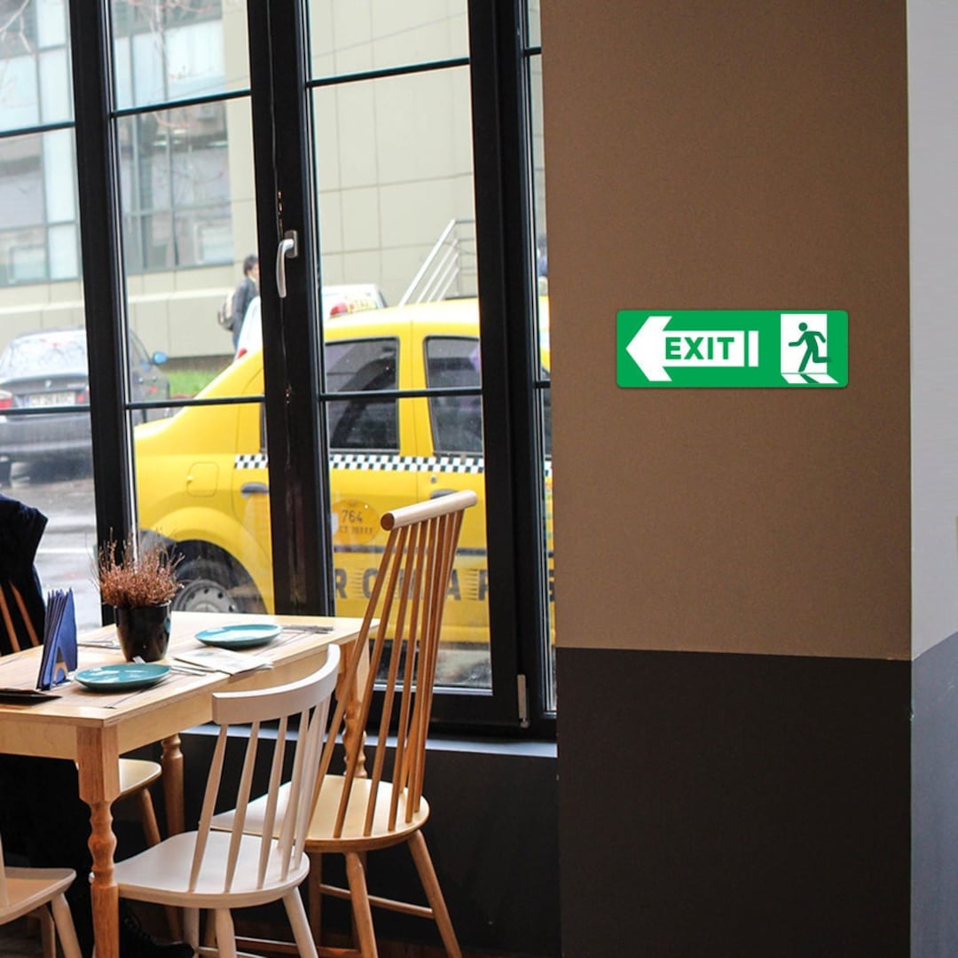 Exit Sign With Arrow for Door or Wall, Easy to Mount Plastic Sign, Self ...