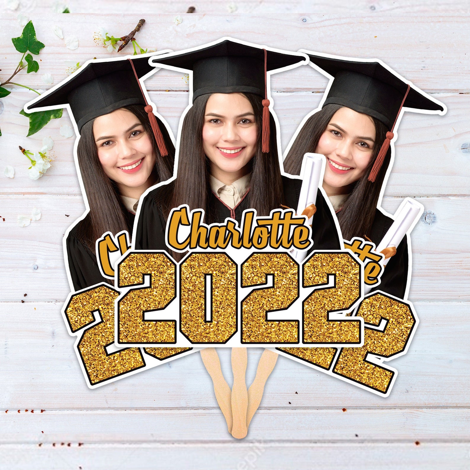 Custom Face Fans With Wooden Handle Graduation Head Grad - Etsy