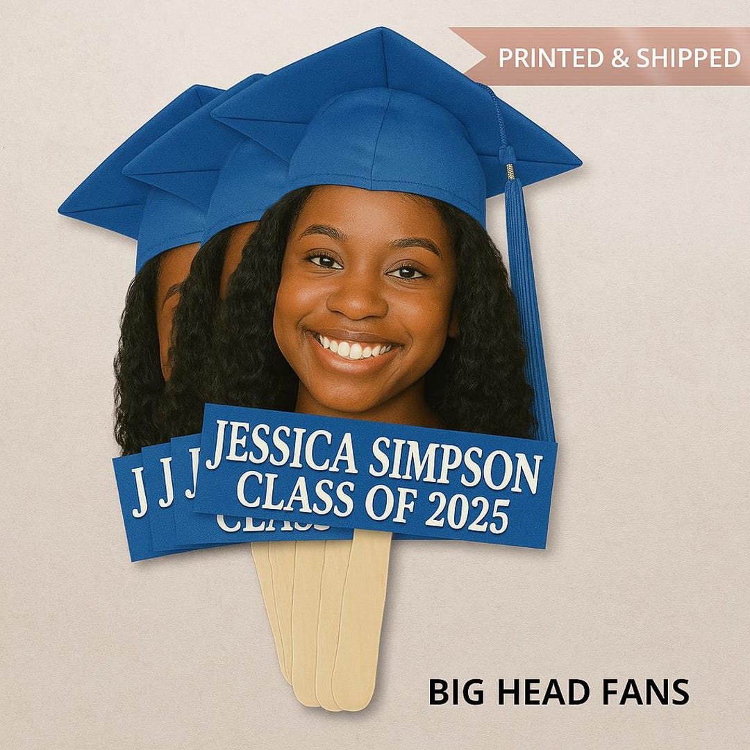Custom Face Fans With Wooden Handle, Graduation Head, Grad Face Fans ...