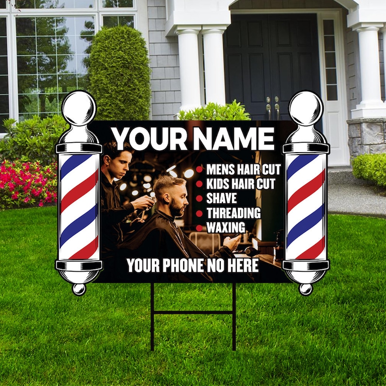 Personalized Barber Shop Yard Sign - Coroplast Visible Text Long ...