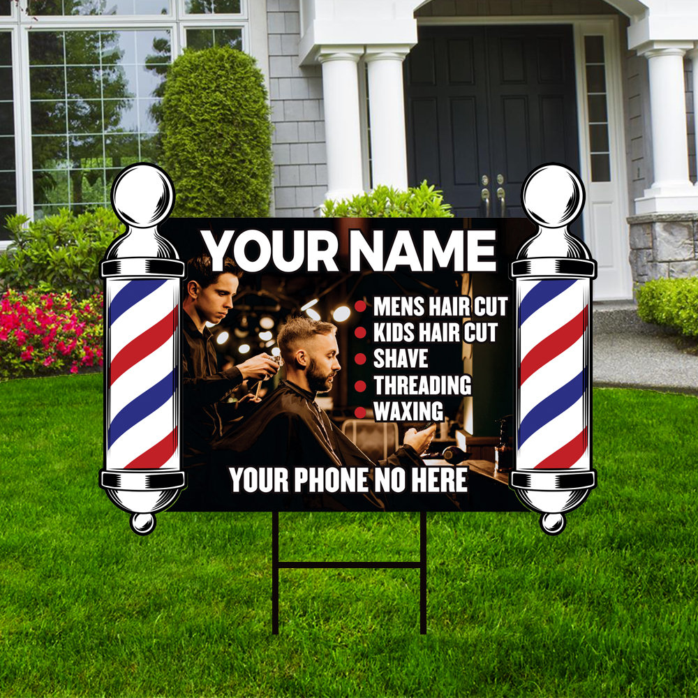 Personalized Barber Shop Yard Sign - Coroplast Visible Text Long ...