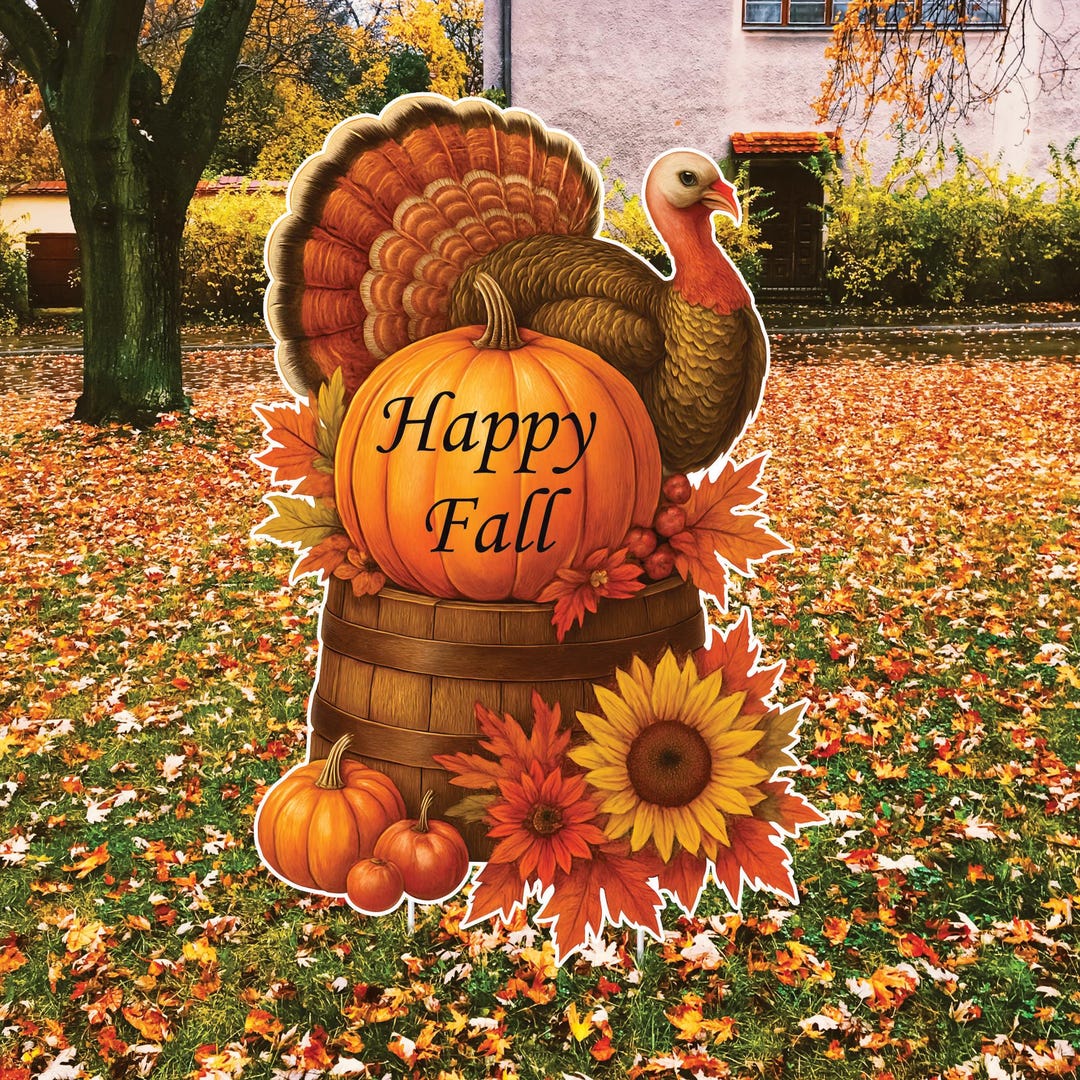 Thanksgiving Turkey Yard Sign, Fall Outdoor Garden Stakes, Happy ...