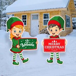 Elf Christmas Characters Yard Sign Cutouts, Christmas Elf Decorations ...