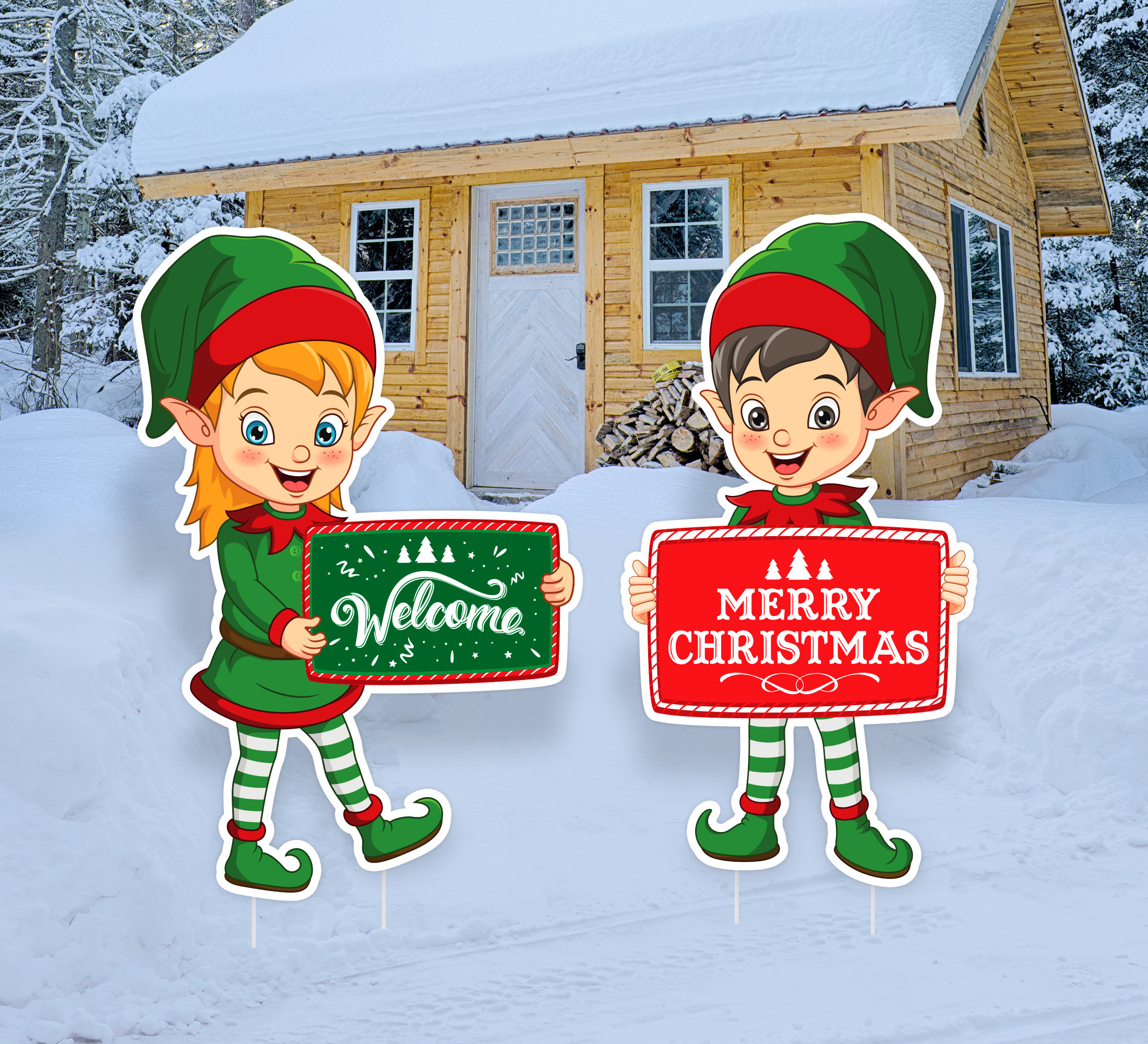 Elf Christmas Characters Yard Sign Cutouts, Christmas Elf Decorations ...
