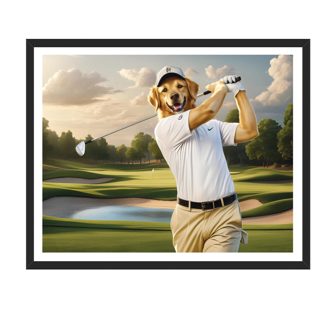 Personalized Golfer Dog Portrait, Custom Pet Wall Art, Funny Golf Gifts ...