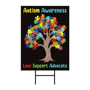 Autism Awareness Yard Sign - Coroplast Love Needs No Words, Puzzle ...